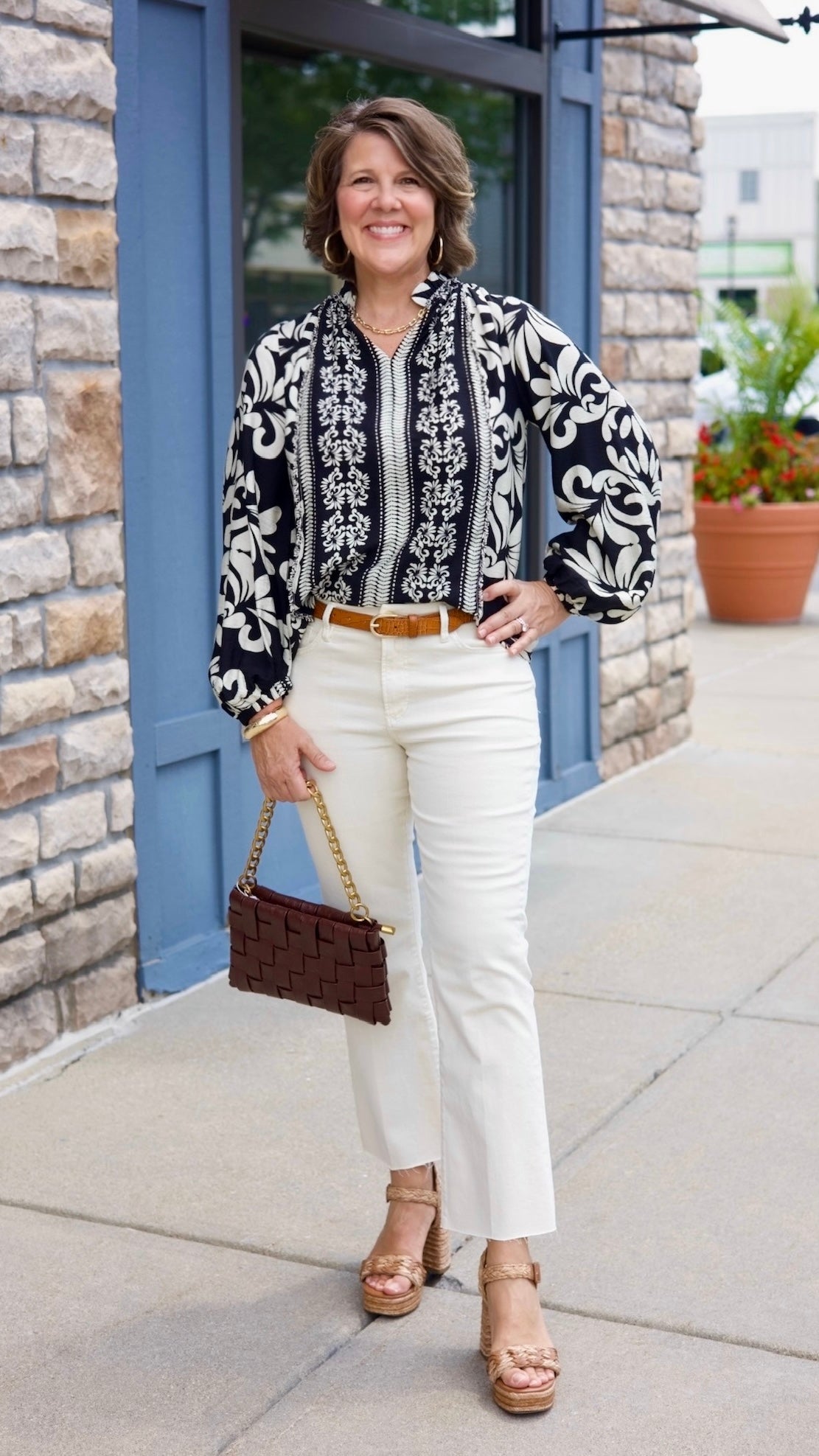 Marla Abstract Blouse With Frayed Trim - Black – Tunie's Boutique