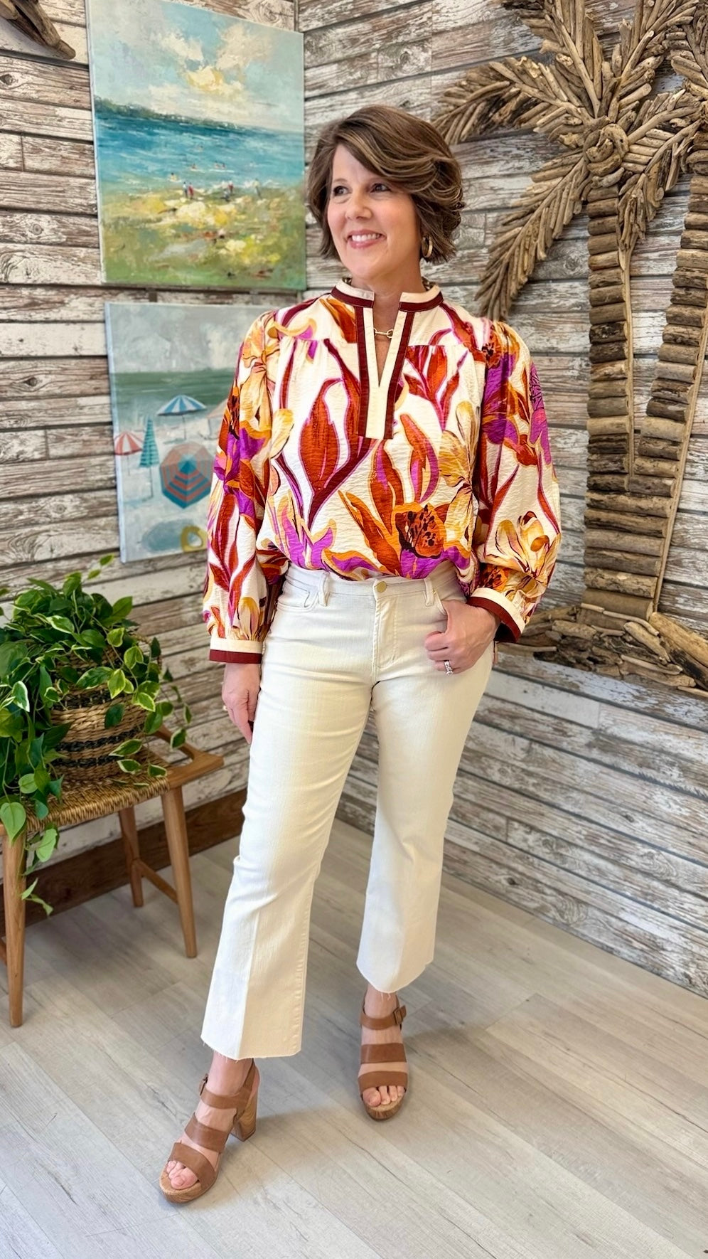 Molly Floral Mix Top - Brick – Tunie's Boutique