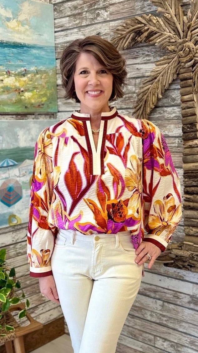 Molly Floral Mix Top - Brick – Tunie's Boutique